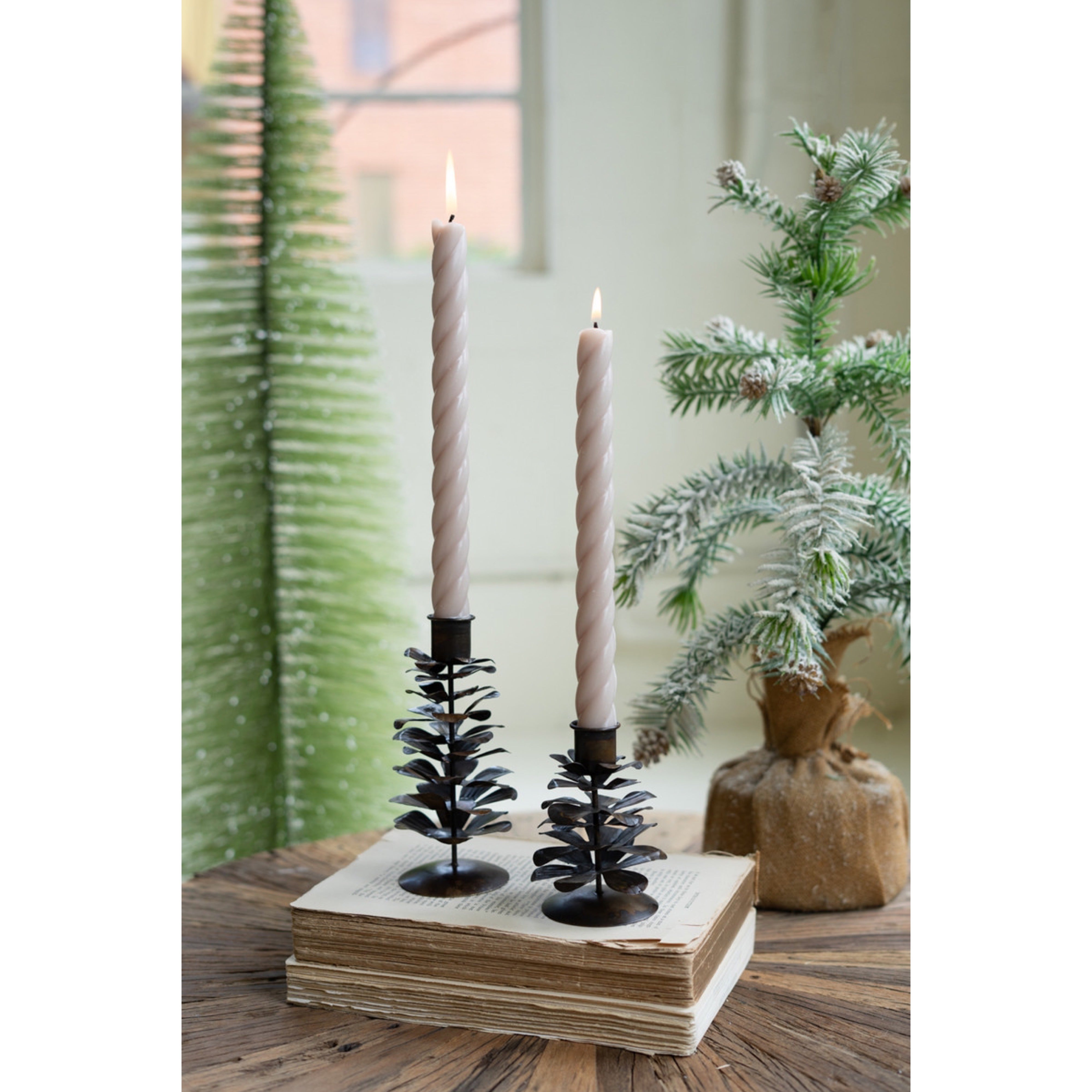 Metal Pine Cone Taper Candle Holders, set 2 | SIMPLE to SUBLIME